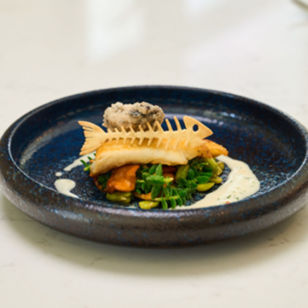 Turbot with Broad beans, Sandwort & Foraged Mushrooms, Buttermilk Foam ...